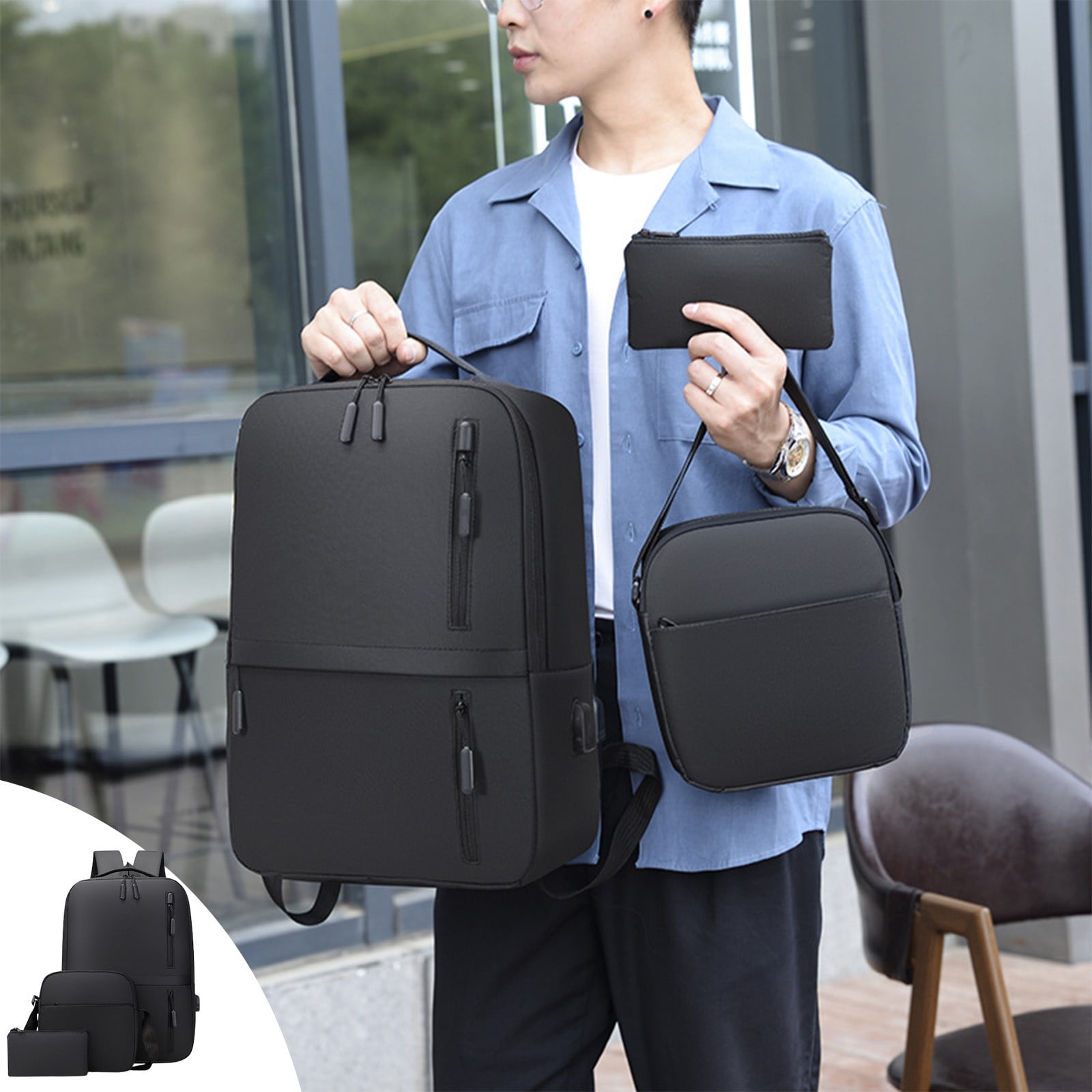 3PC Travel Laptop Backpack, Business Theft Slim Durable Laptop Backpack ...