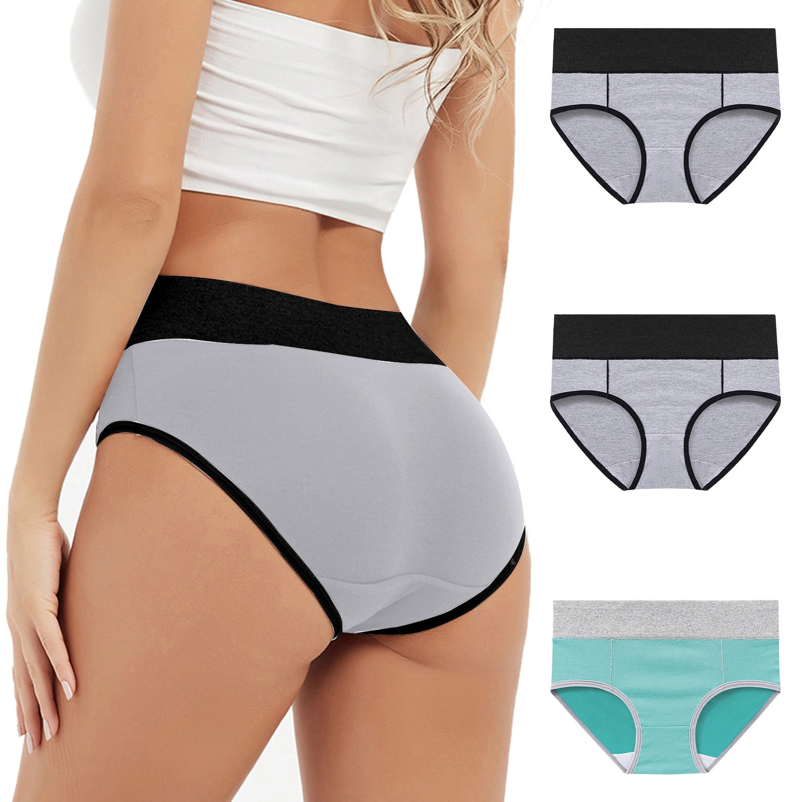 3PC Underwear for Women Cotton High Waist Panties Full Coverage Briefs Soft Strech Ladies ...