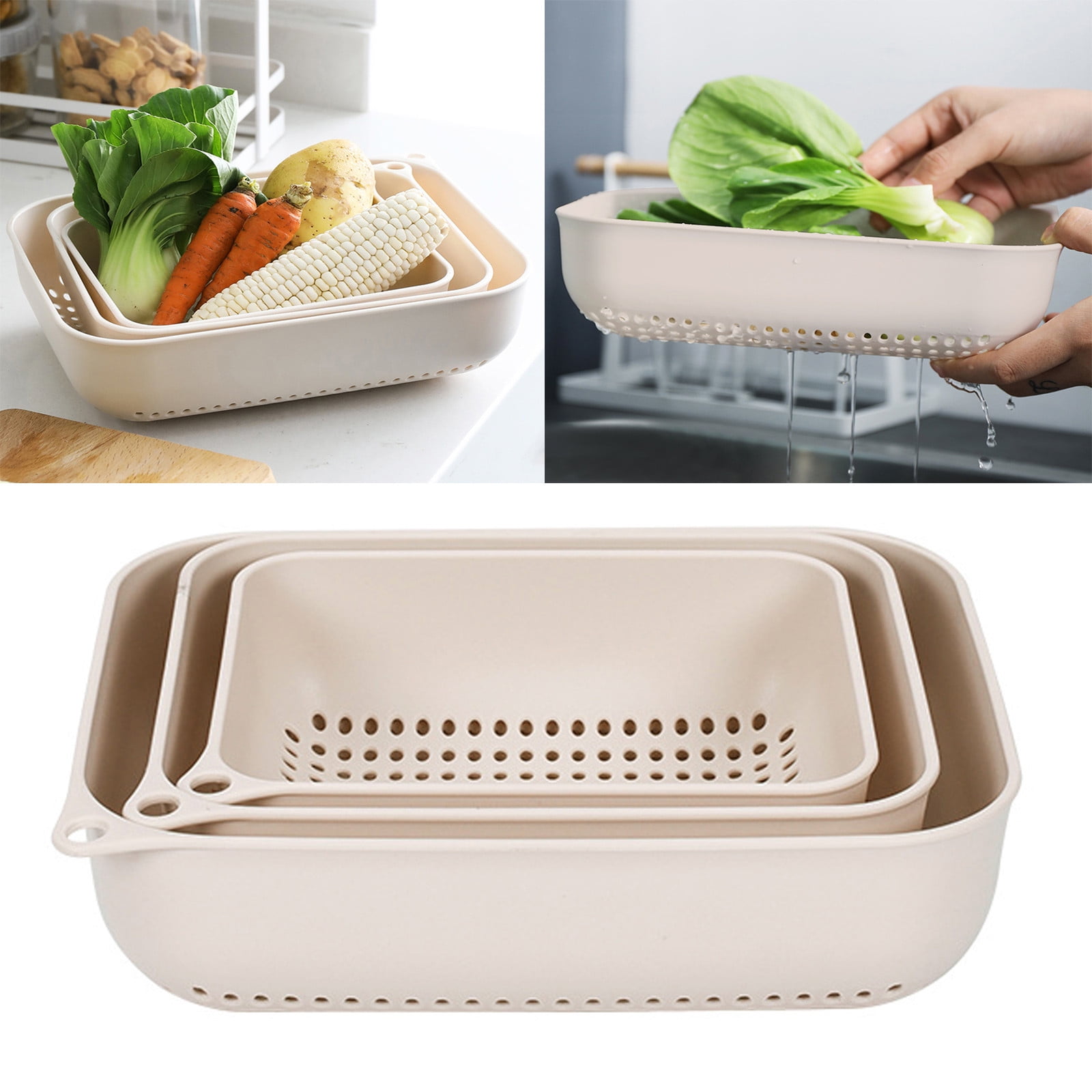 3PC Vegetable Washing Basin Plastic Basket Kitchen Sink Three-Piece ...