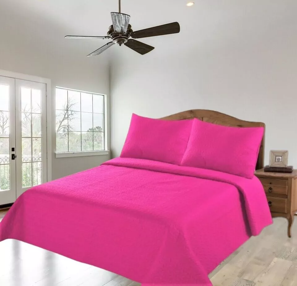3PC Warm Quilt Set Midwest Queen Nena Magenta Hot Pink Solid Coverlet ...