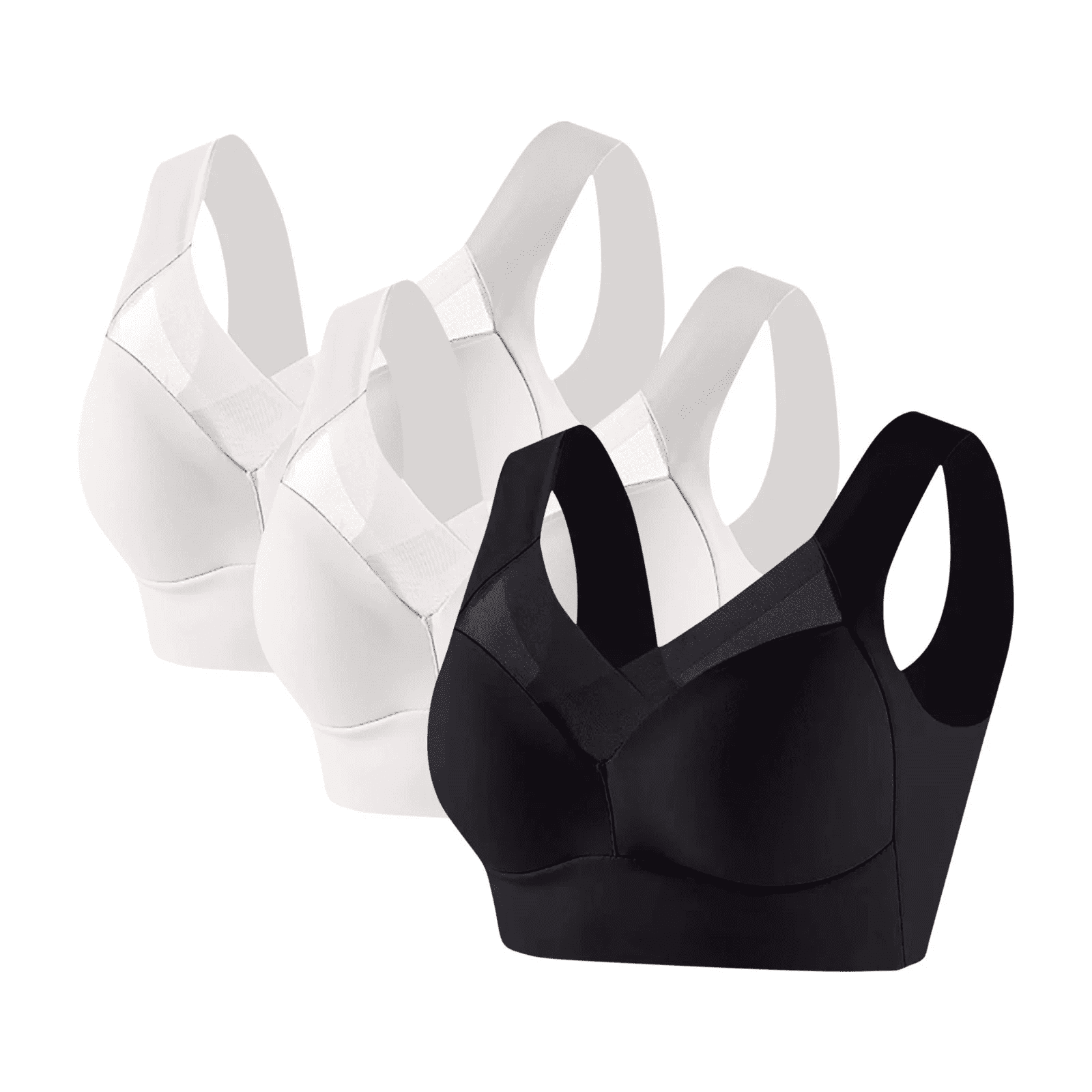 (3PC)White/White/Black Tweang Front Closure Bras for Women Strapless ...