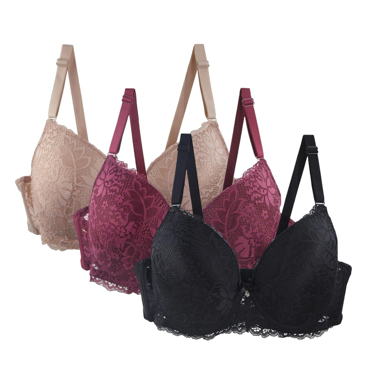 3PC Wireless Bra for Women, Soft Lightweight Plunge V Neck Low Cut Bra ...