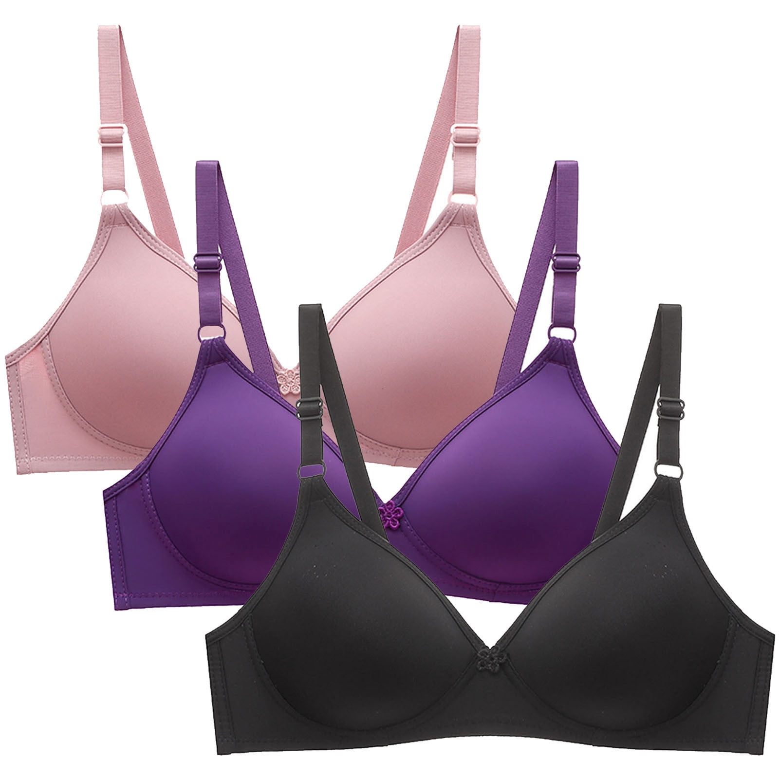 3PC Wireless Bras for Women Woman Bras Pack 3PCS Women's Bra Solid Wirefree Underwear Bra ...