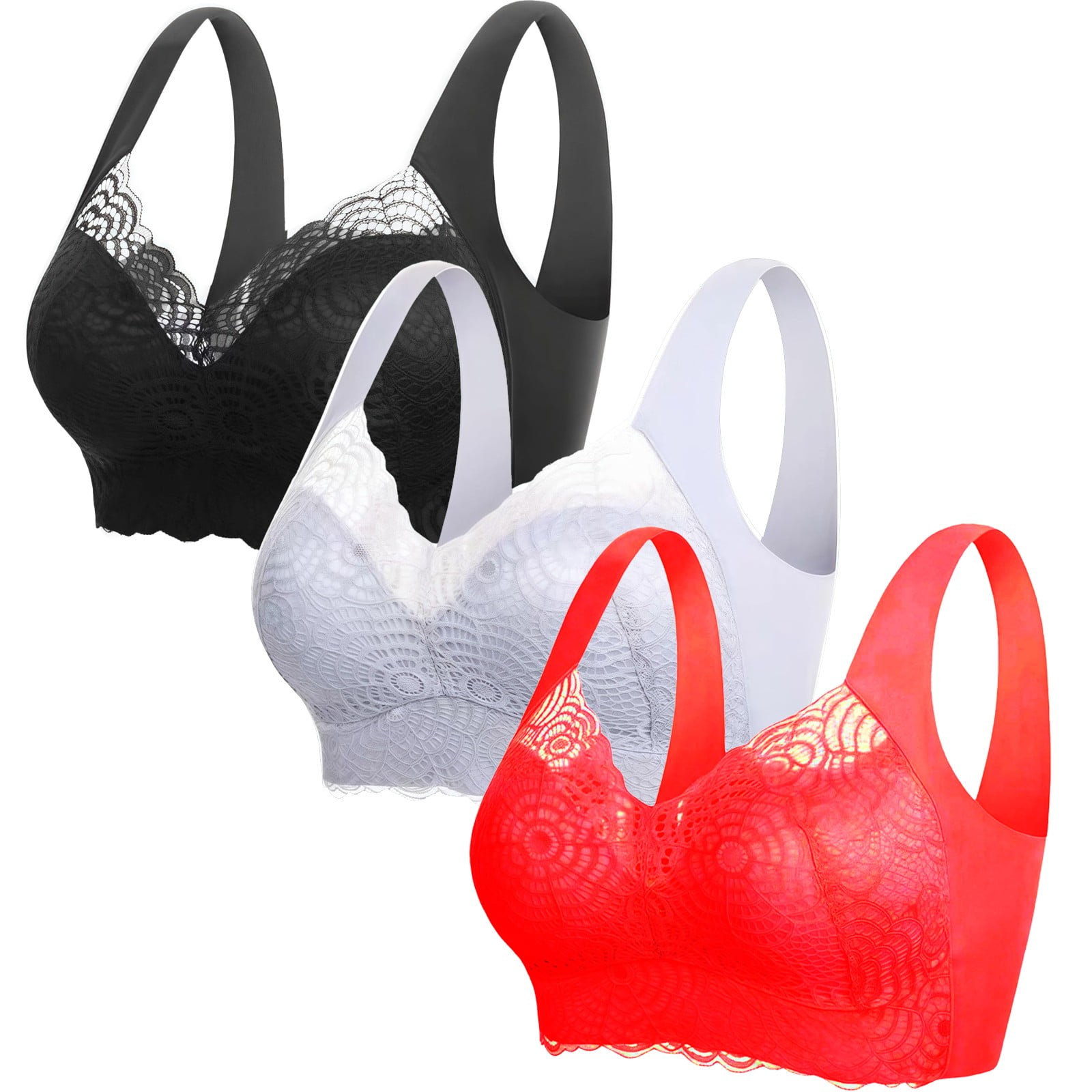 3PC Women Comfort Lightweight Wireless Bras Correcting Bra For Seniors ...