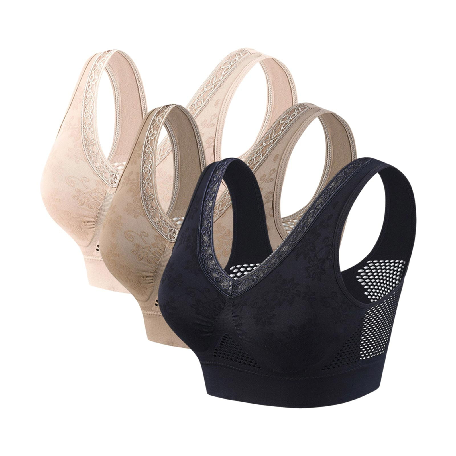 3PC Women Floral Lace Bralette Padded Breathable Sexy Racerback Lace ...