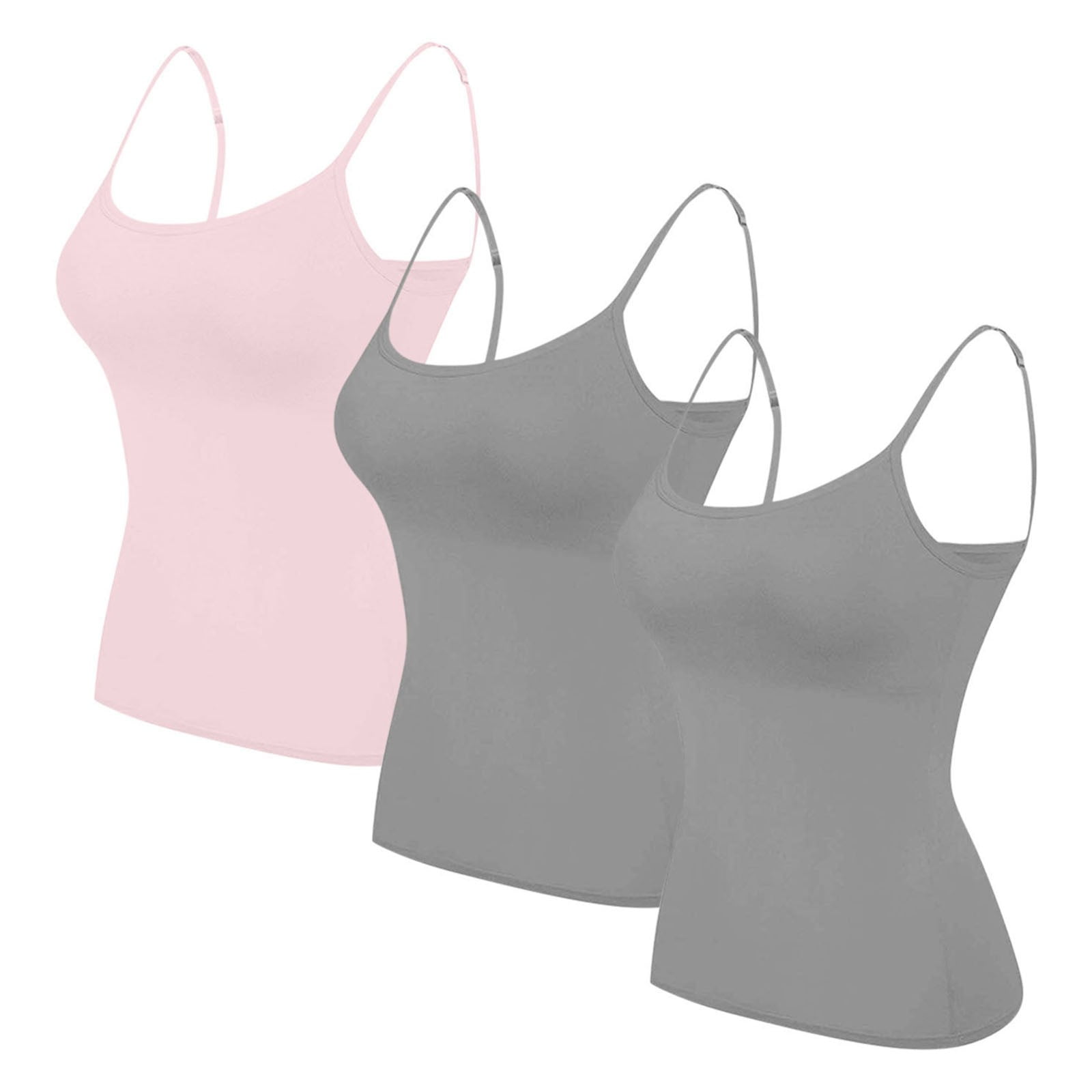 3PC Women's Camisole Built in Bra Wireless Fabric Support Short Cami ...