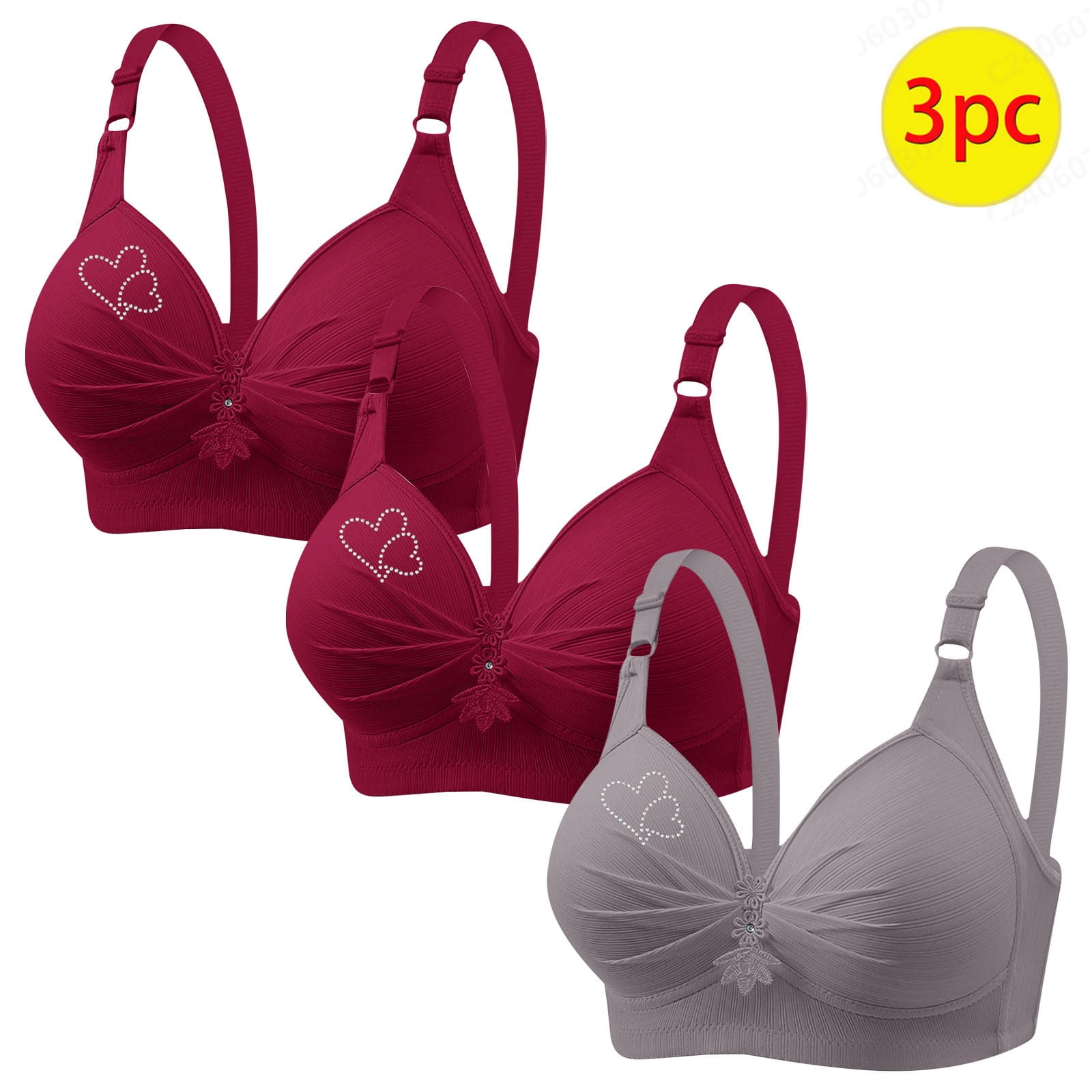 3PC Women's Large Daily Bra, Printing Gathered Underwear, No Rims ...
