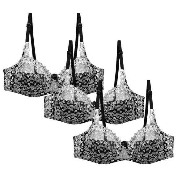 3PC Women's Large Size Bra Mesh Lace Bra Underwire Supportive Non ...