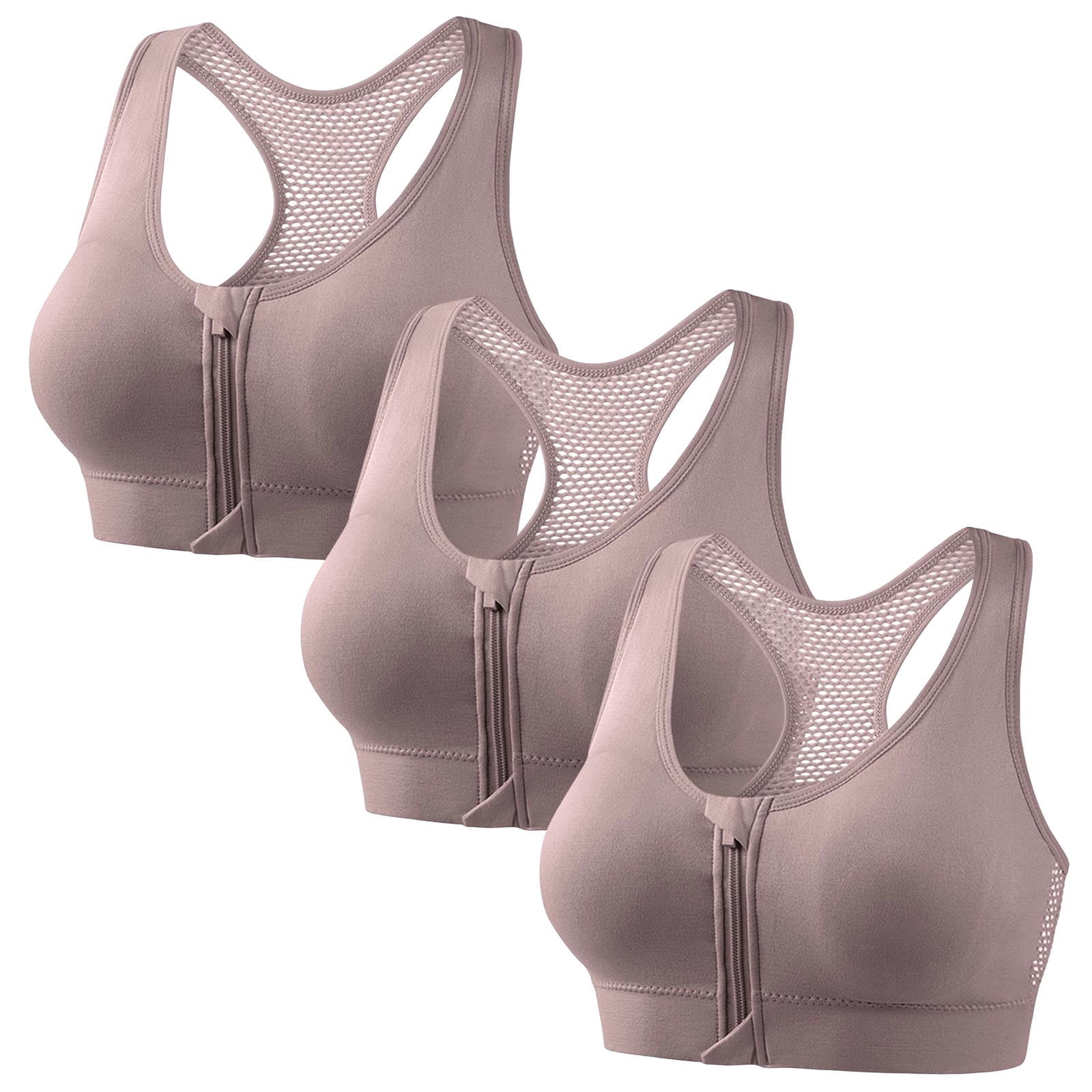 3PC Women's Zip Front Sports Bra Wireless Yoga Bras for Women Padded ...
