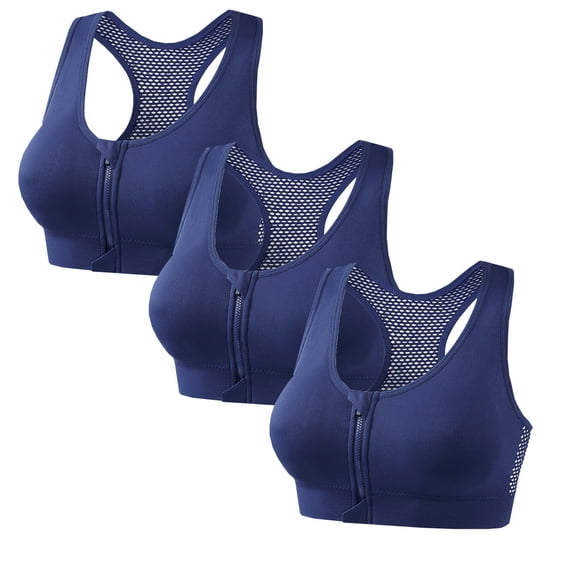 3PC Women's Zip Front Sports Bra Wireless Yoga Bras for Women Padded ...
