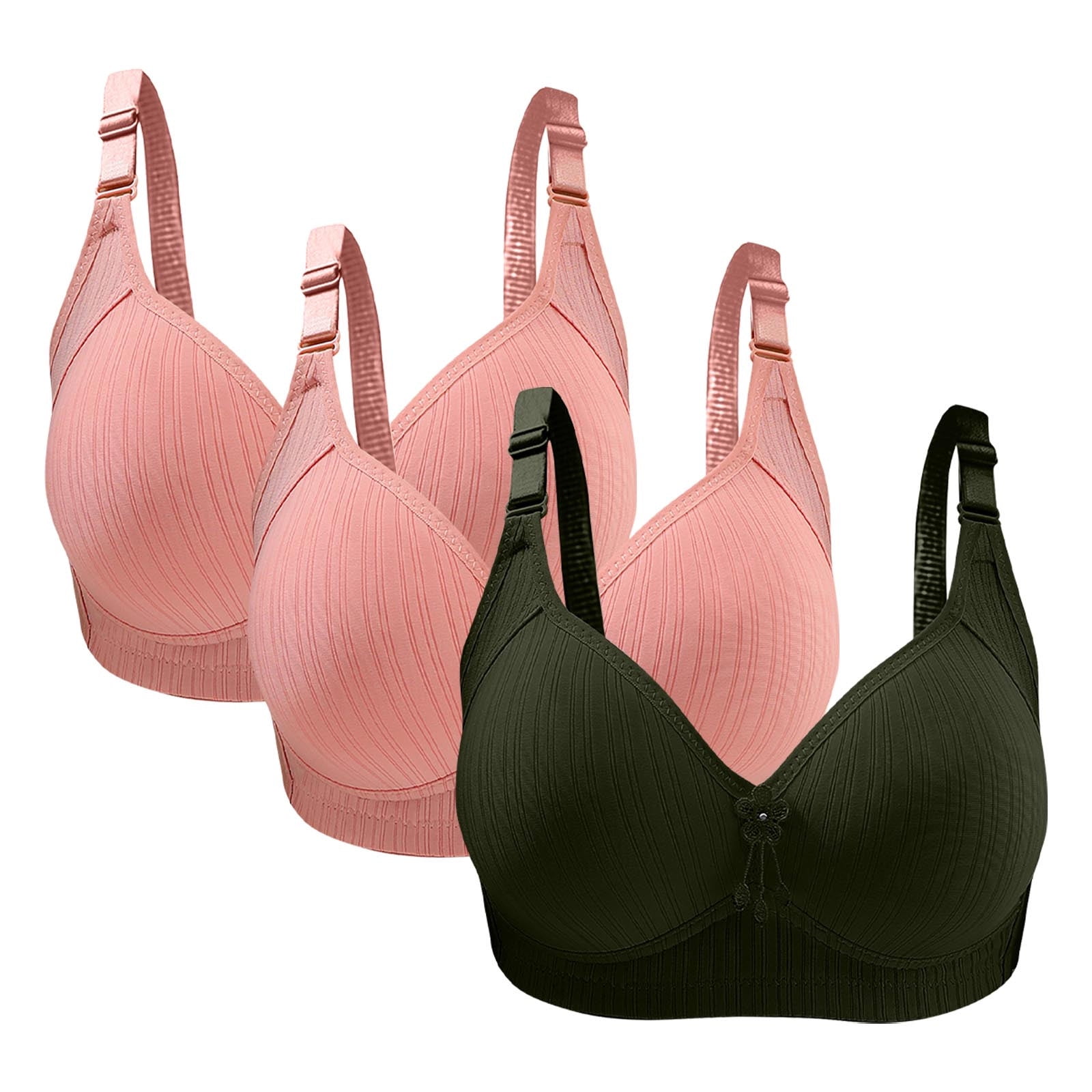3PC Womens Bras Plus Size Push Up Breathable Full Coverage No Underwire ...