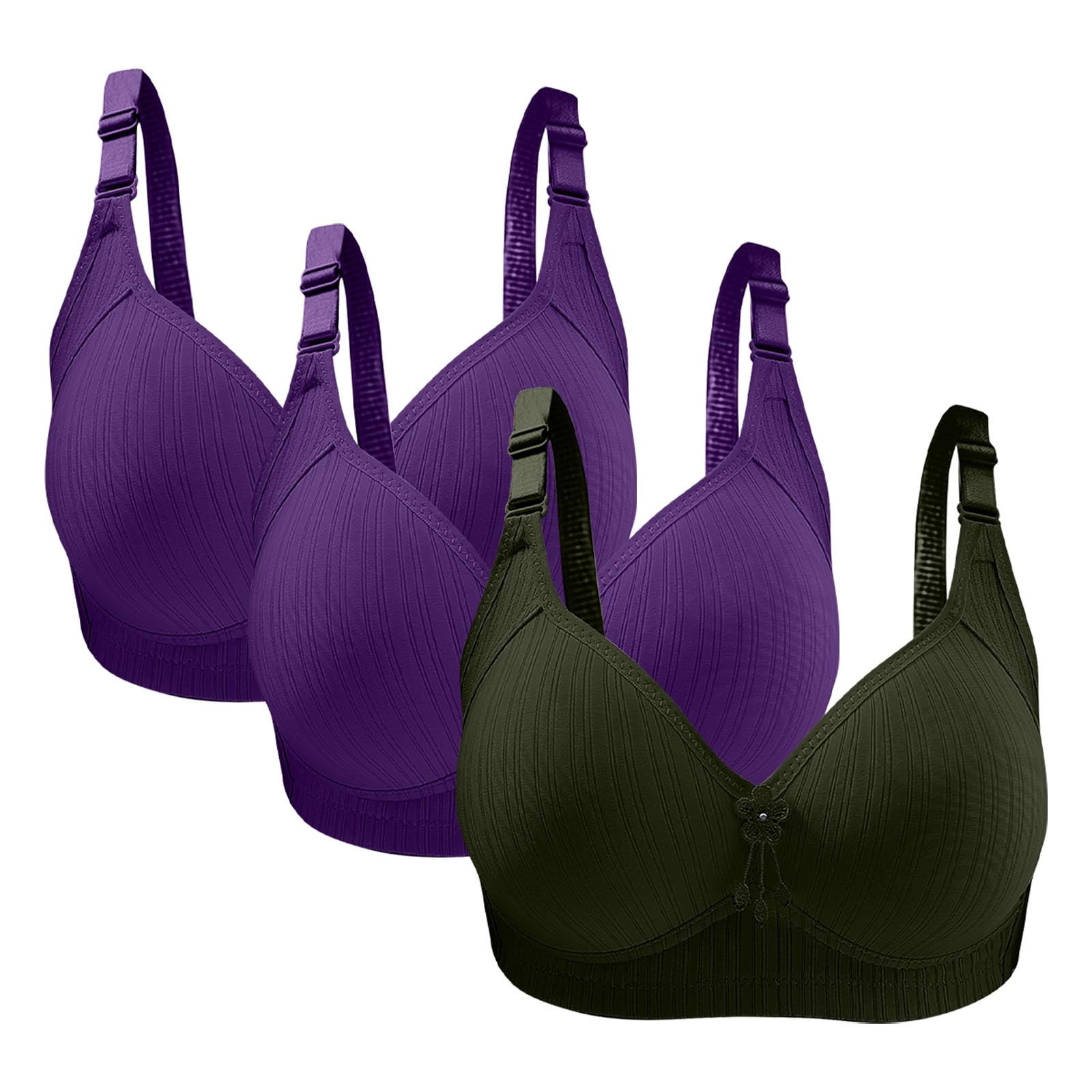 3PC Womens Bras Plus Size Push Up Breathable Full Coverage No Underwire ...