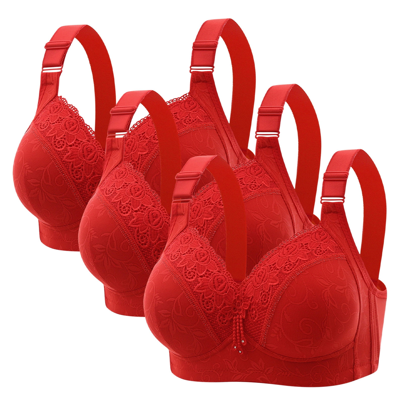 3PC Womens Lace Sexy Everyday Bras No Underwire Bra V Neck Floral ...