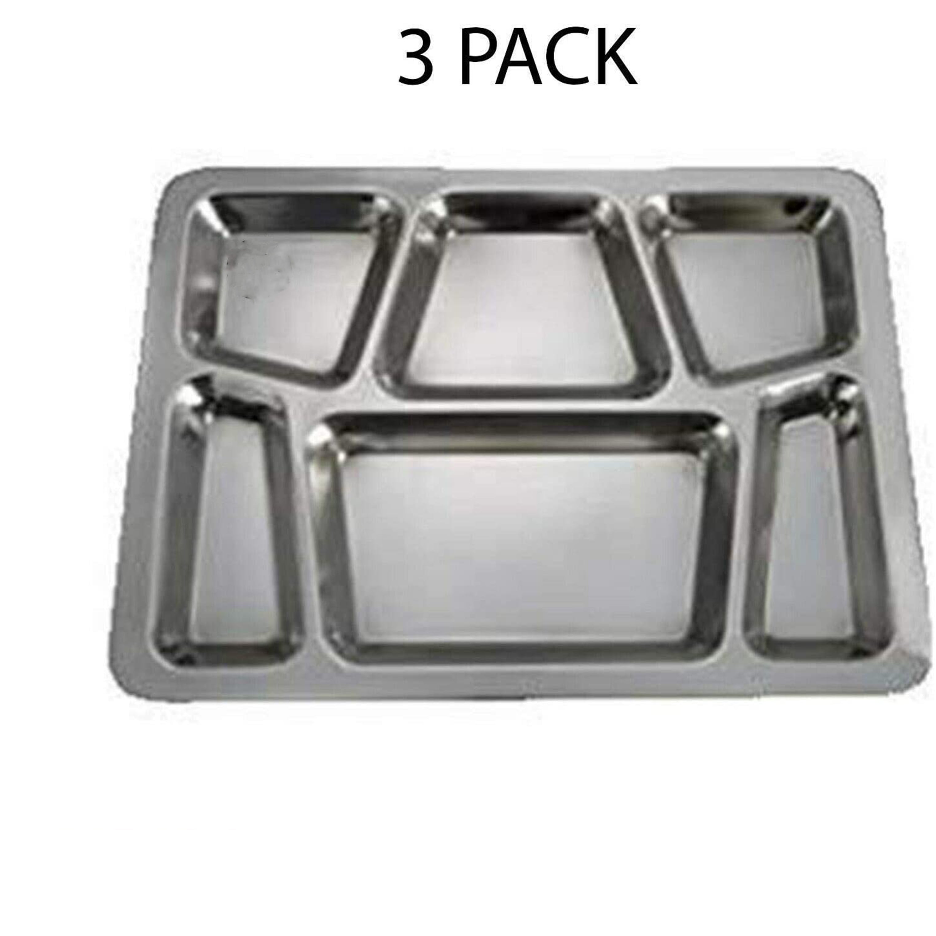 3PCK - 15 1/2" x 11 1/2" Stainless Steel Rectangular 6 Comp Tray with ...