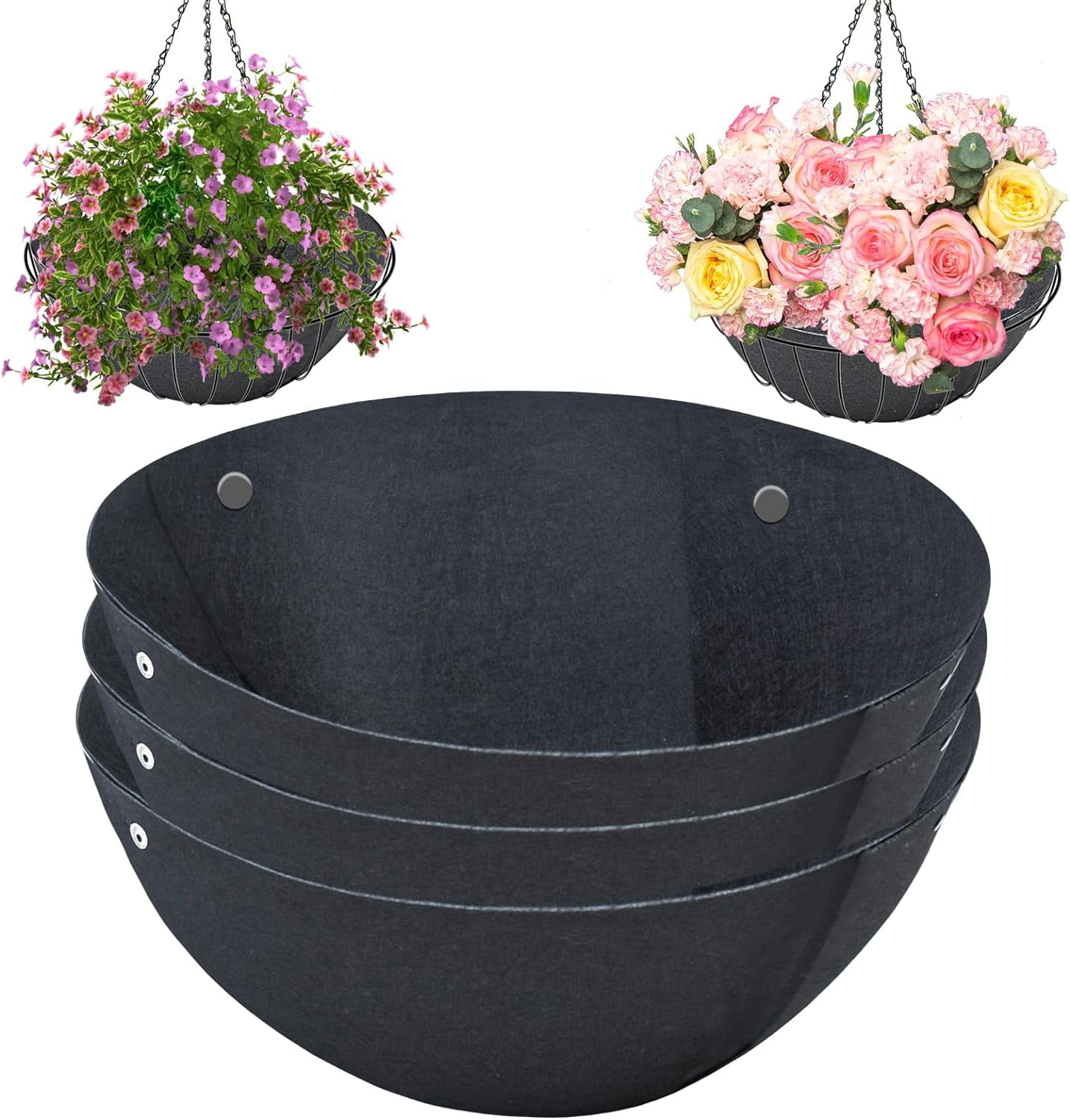 3PCS 12/14/16 Inch Round Hanging Basket Liners Fabric Hanging Plant ...