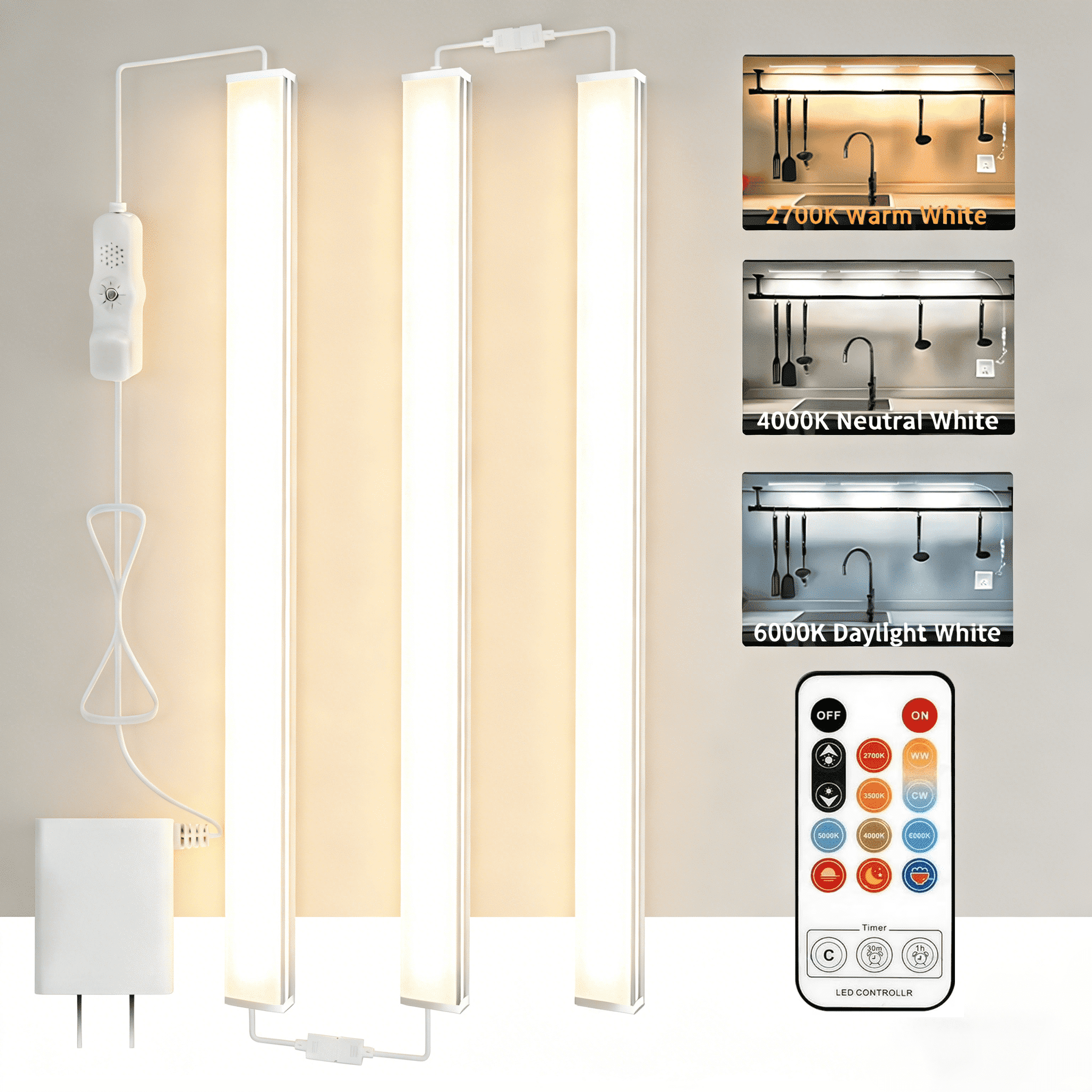 3PCS 12" Under Cabinet Lights, LED Kitchen Countertop Lighting, Support ...