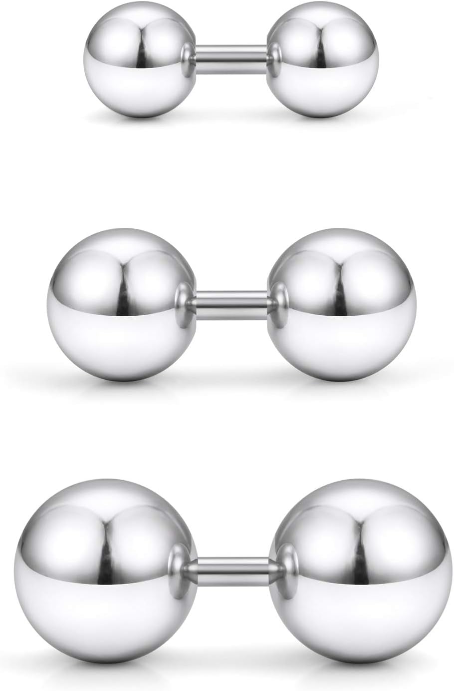 3PCS 12G Stainless Steel Externally Threaded Straight Barbell Tragus Ring Cartilage Jewelry w ...