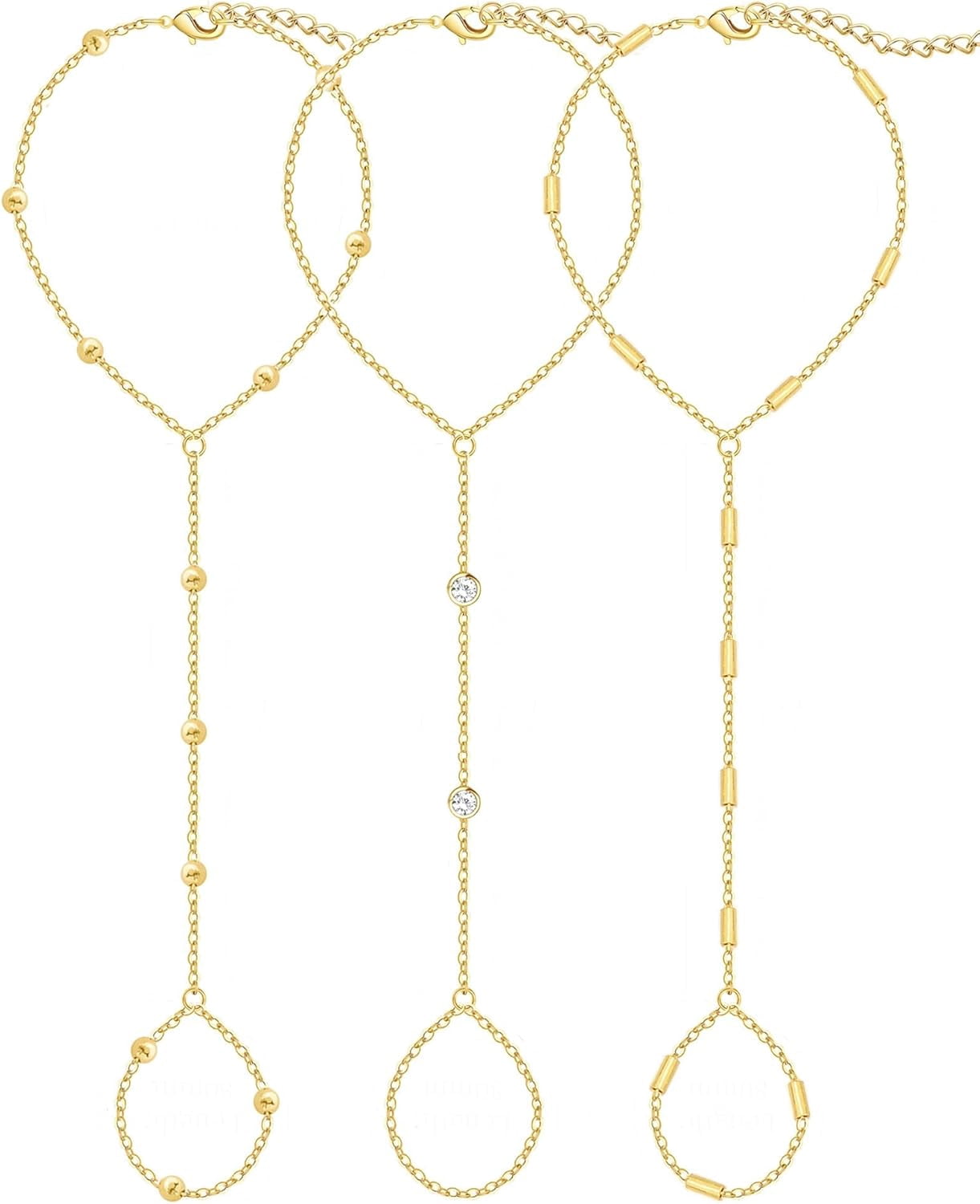 3PCS 14K Gold-Plated Hand Chain Bracelets for Women, Stack Bracelets ...