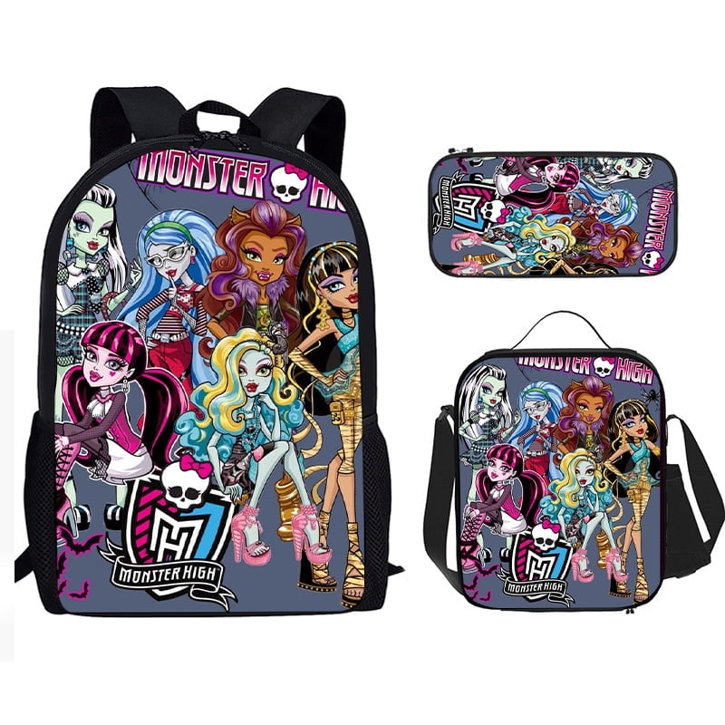 3PCS 16 IN Monster Hi-gh Backpack Bookbag School Bag Backpack Daypack ...