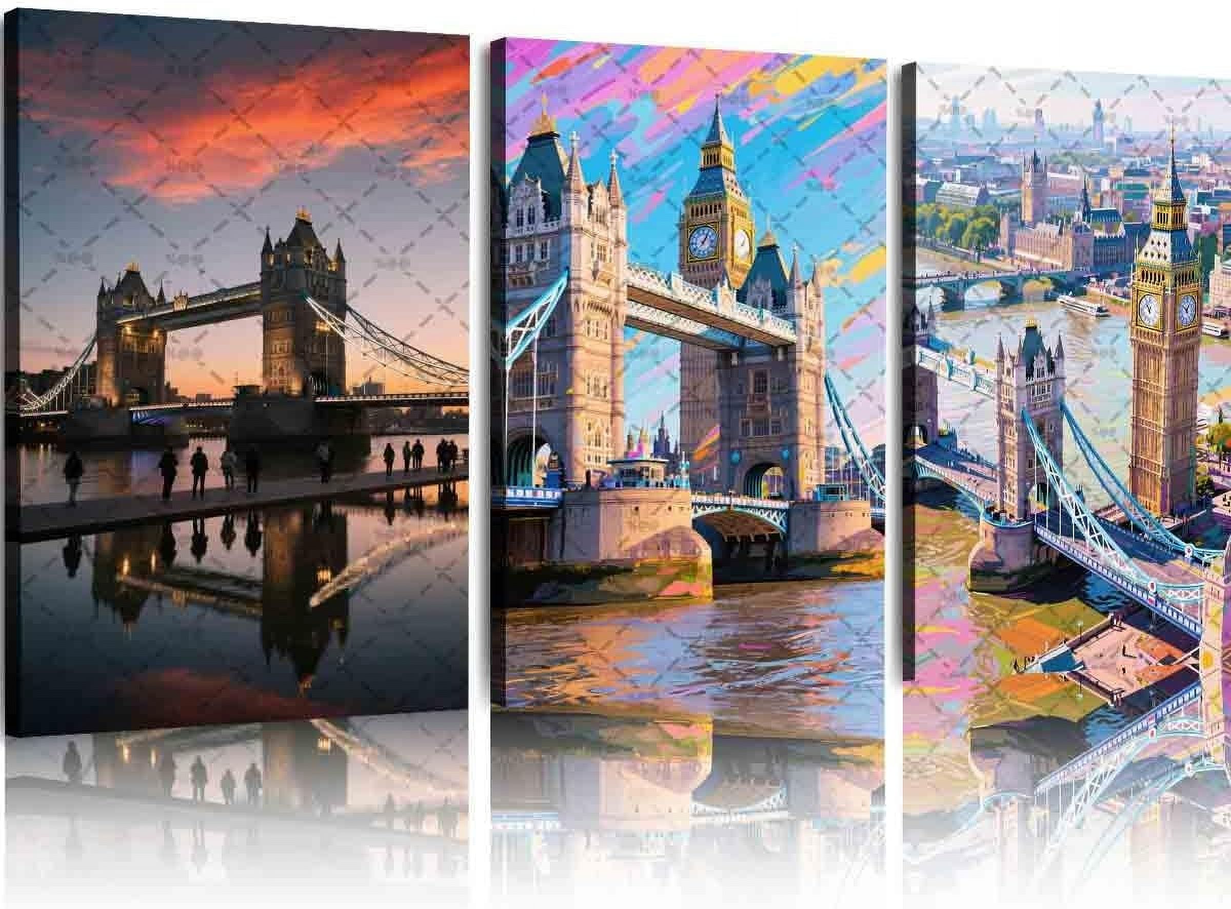 3PCS 16x12 inch Canvas Oil Watercolor Print Framed London Tower Bridge ...