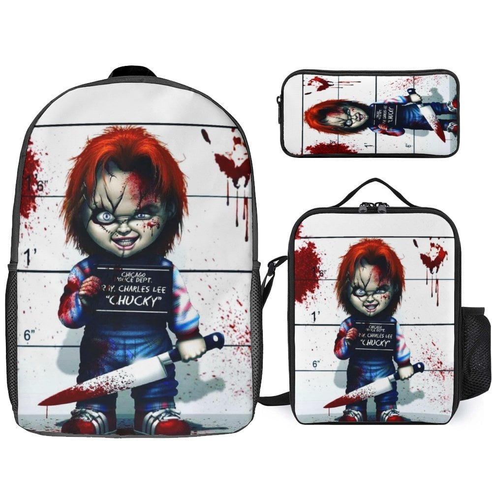 3PCS 17 Inch Bride of Chucky Backpack with Lunch Box Lightweight Travel ...