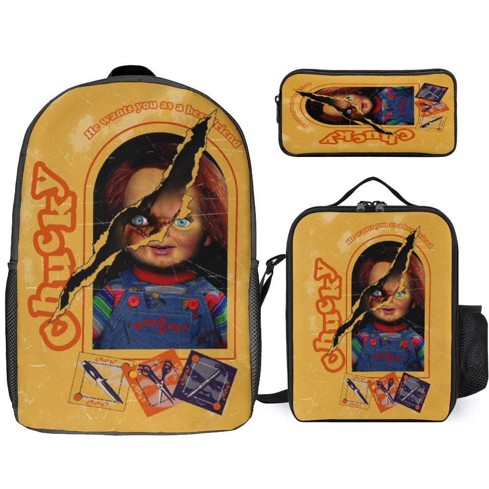 3PCS 17 Inch Bride of Chucky Backpack with Lunch Box Lightweight Travel ...