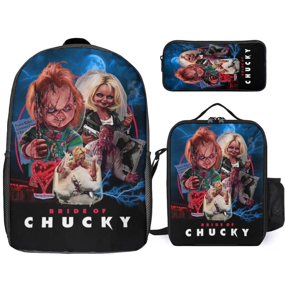 3PCS 17 Inch Bride of Chucky Backpack with Lunch Box Lightweight Travel ...