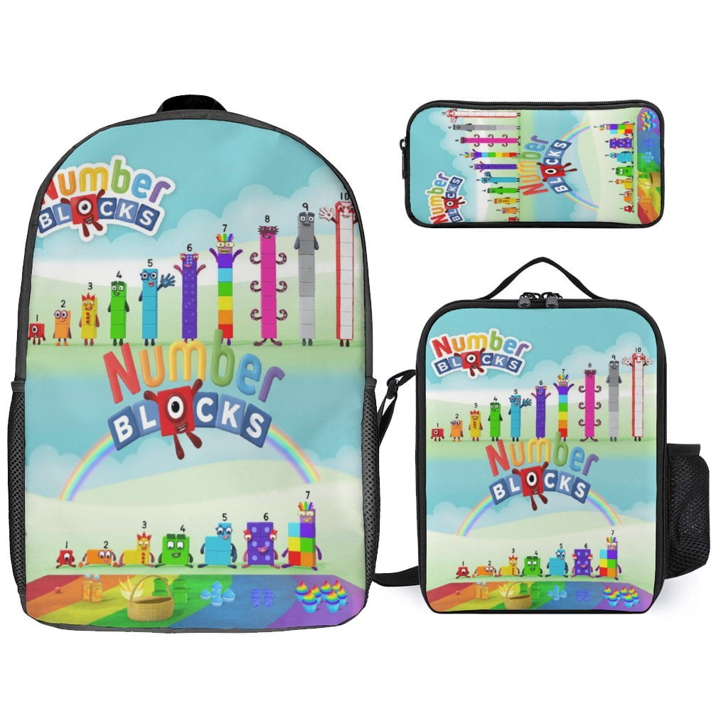 3PCS 17 Inch Number Block Backpack with Lunch Box Lightweight Travel ...