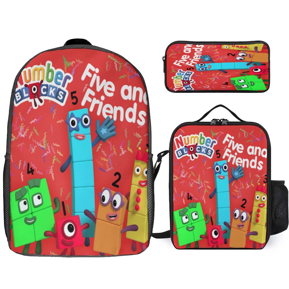 3PCS 17 Inch Number Block Backpack with Lunch Box Lightweight Travel ...