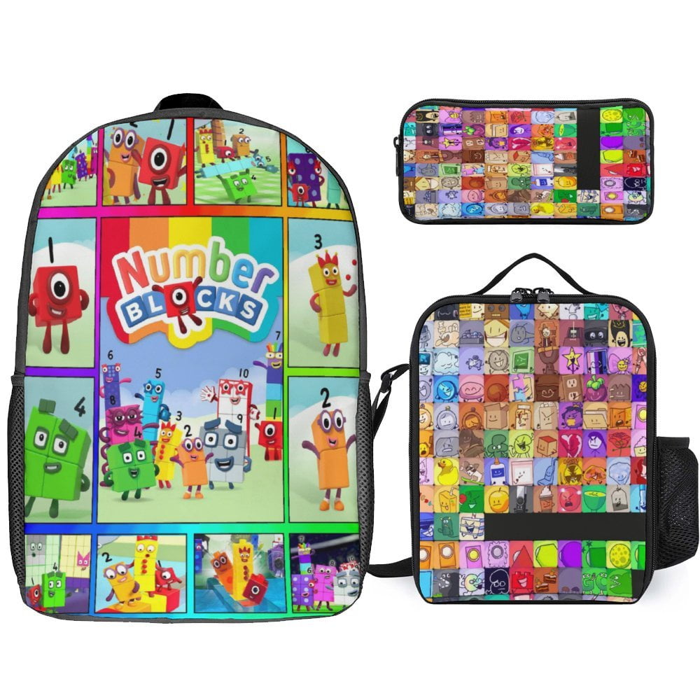 3PCS 17 Inch Number Block Game BFDI Battle for Dream Island Backpack ...