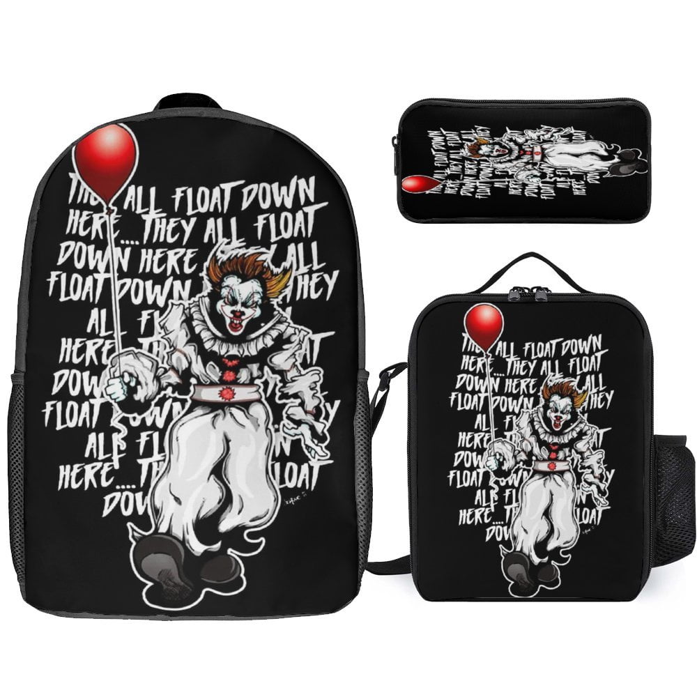 3PCS 17 Inch Pennywise Backpack with Lunch Box Lightweight Travel ...