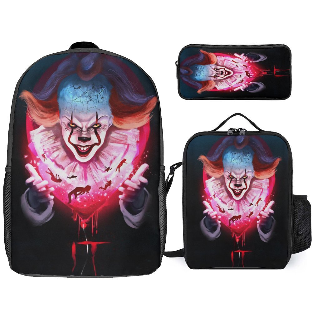 3PCS 17 Inch Pennywise Backpack with Lunch Box Lightweight Travel ...