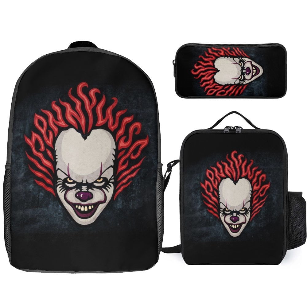 3PCS 17 Inch Pennywise Backpack with Lunch Box Lightweight Travel ...