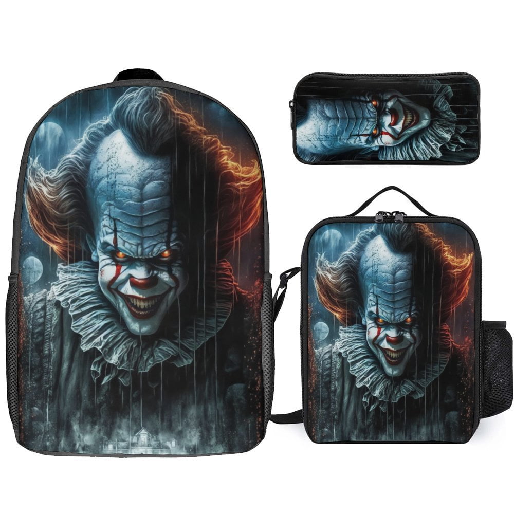 3PCS 17 Inch Pennywise Backpack with Lunch Box Lightweight Travel ...