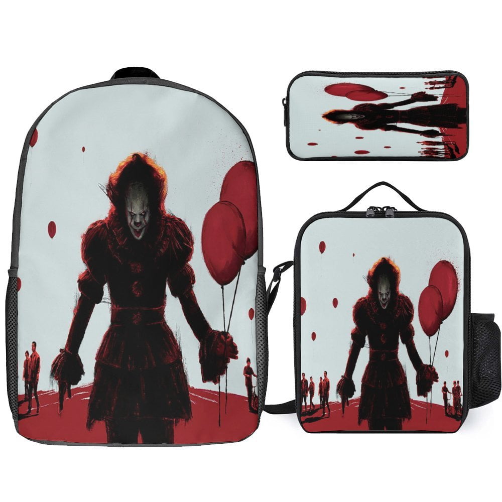 3PCS 17 Inch Pennywise Backpack with Lunch Box Lightweight Travel ...