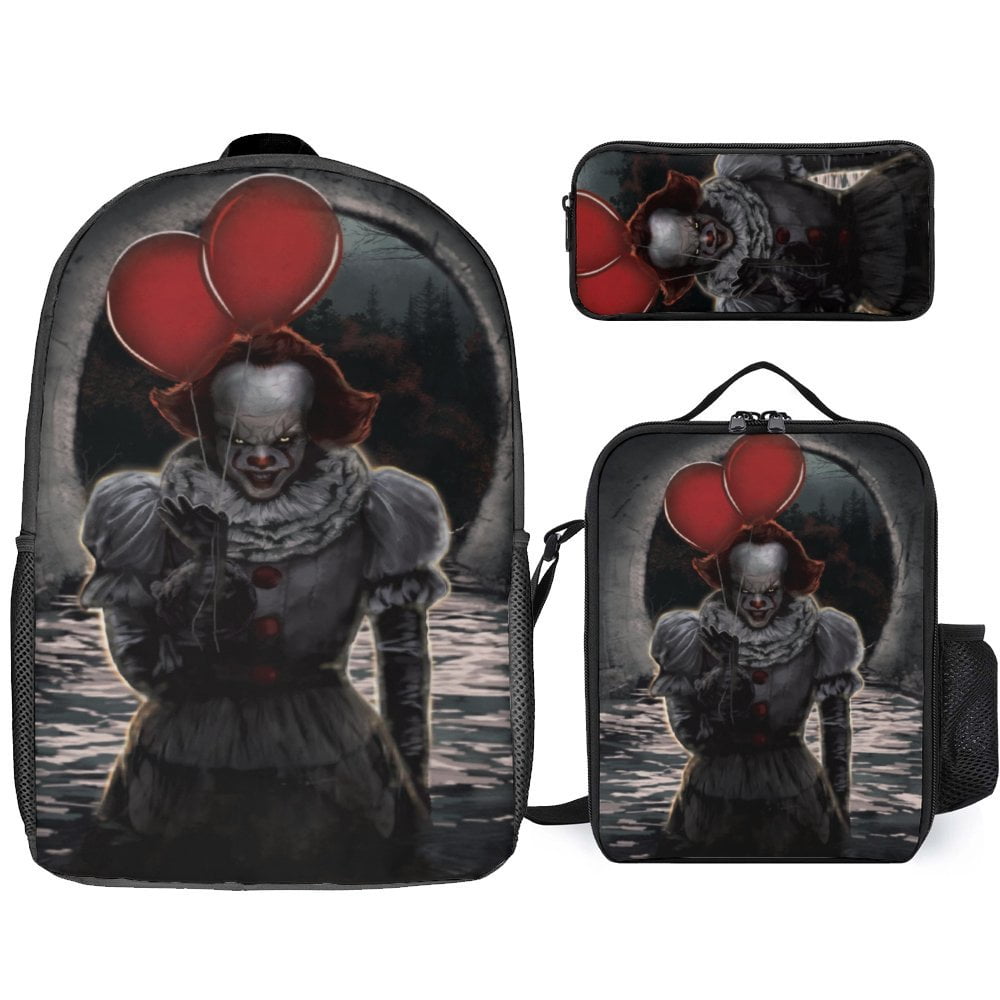 3PCS 17 Inch Pennywise Backpack with Lunch Box Lightweight Travel ...