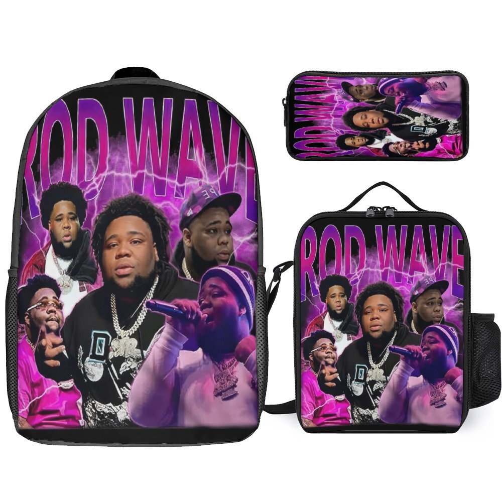 3PCS 17 Inch Rod Wave Backpack with Lunch Box Lightweight Travel ...