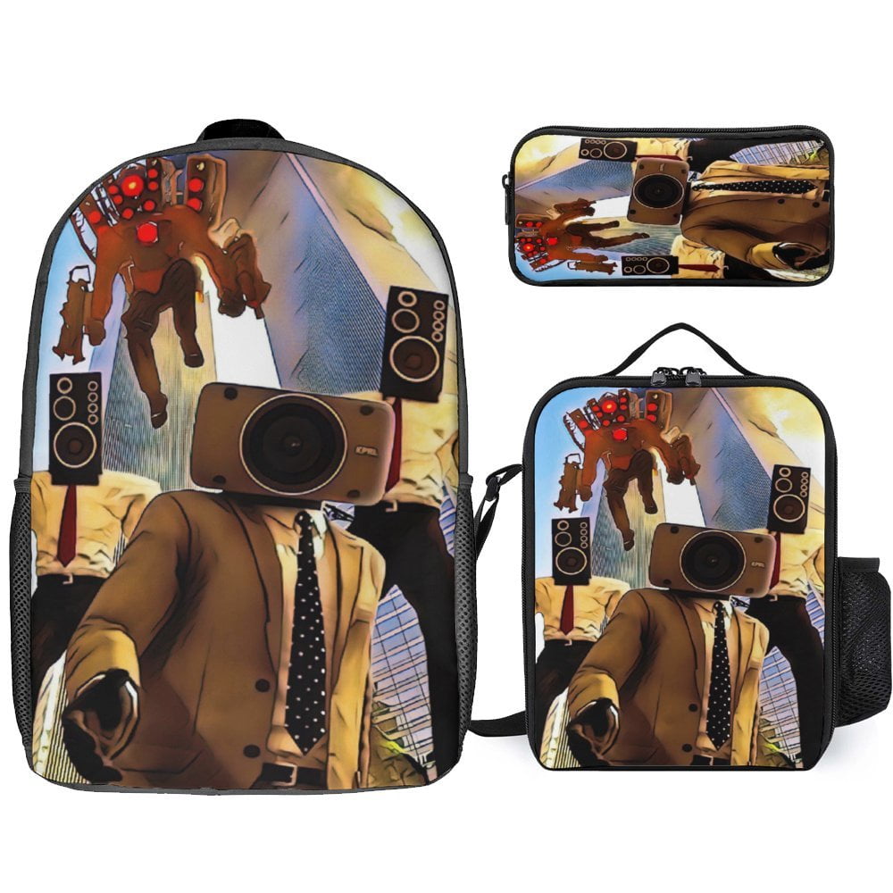 3PCS 17 Inch Skibidi Toilet Backpack with Lunch Box Lightweight Travel ...