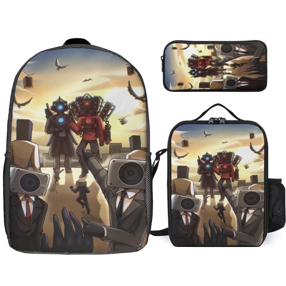 3PCS 17 Inch Skibidi Toilet Backpack with Lunch Box Lightweight Travel ...