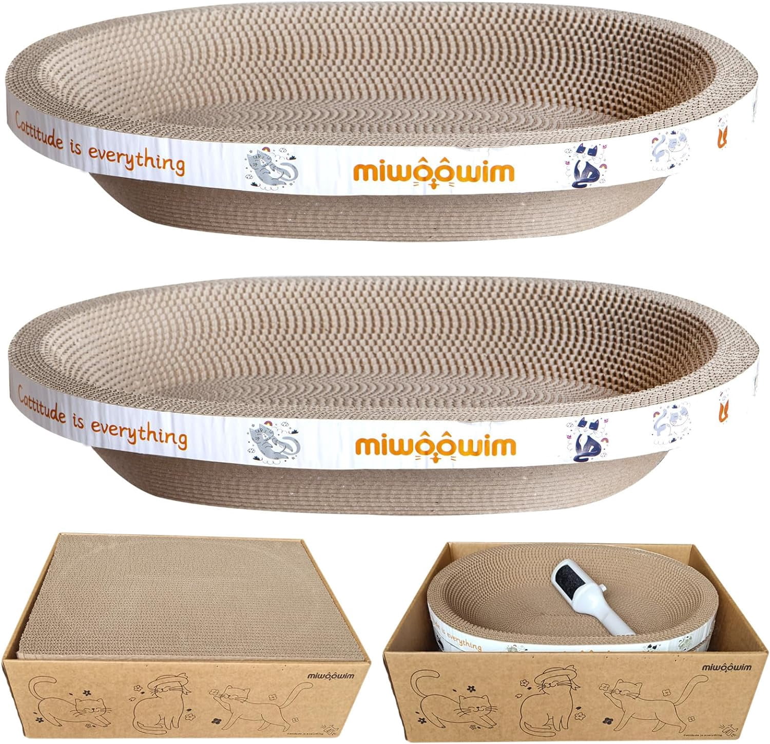 3PCS 2 Cat Scratcher Bowl +1 Corrugated Scratch Pad with Box,Oval Shape ...