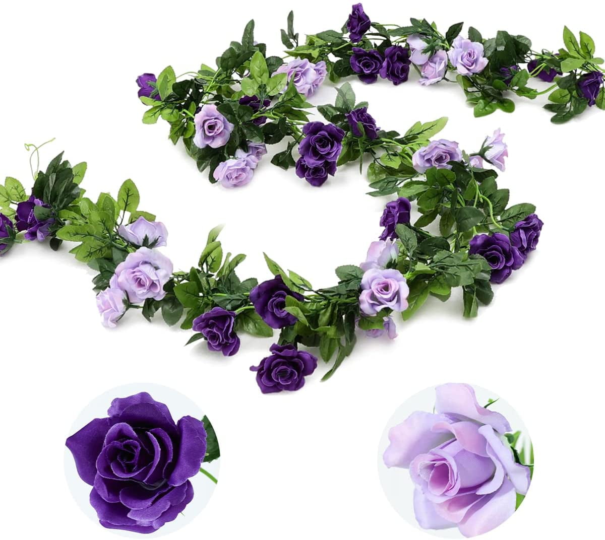 Muchenggift 3PCS 23.7FT Artificial Purple Rose Garland, Silk Hanging ...