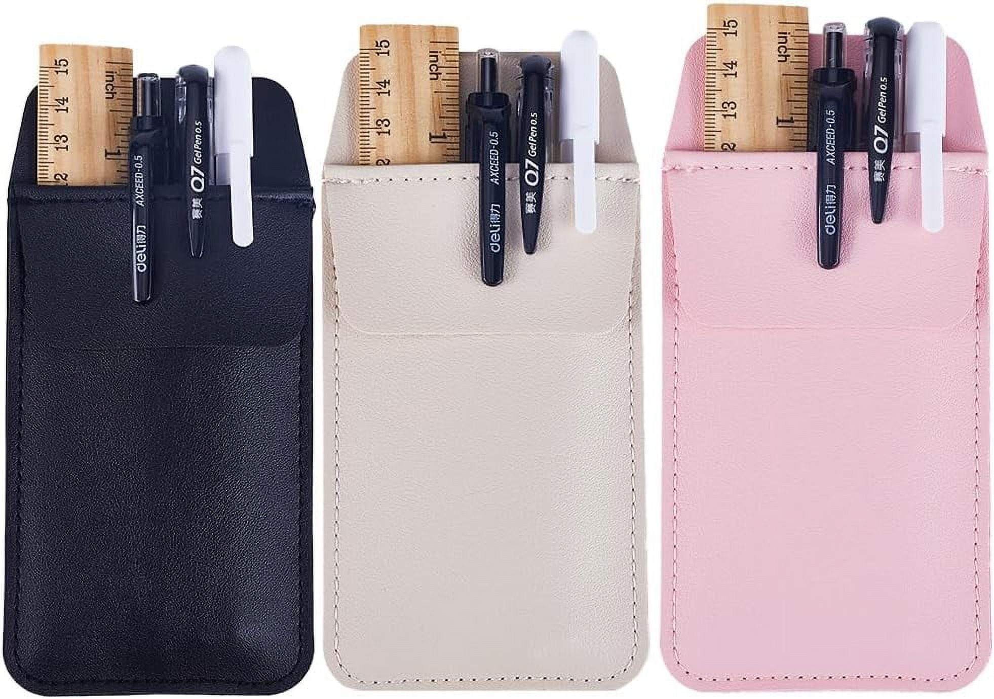 3PCS 3 Colors Pocket Protector Leather Pen Pouch Holder Organizer for ...
