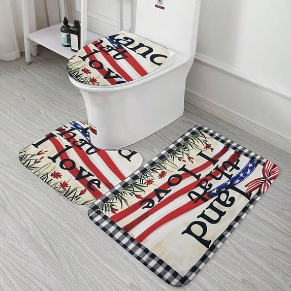 3PCS 3-Piece Flannel Bath Rug Set With Land That I Love Pattern, Non ...