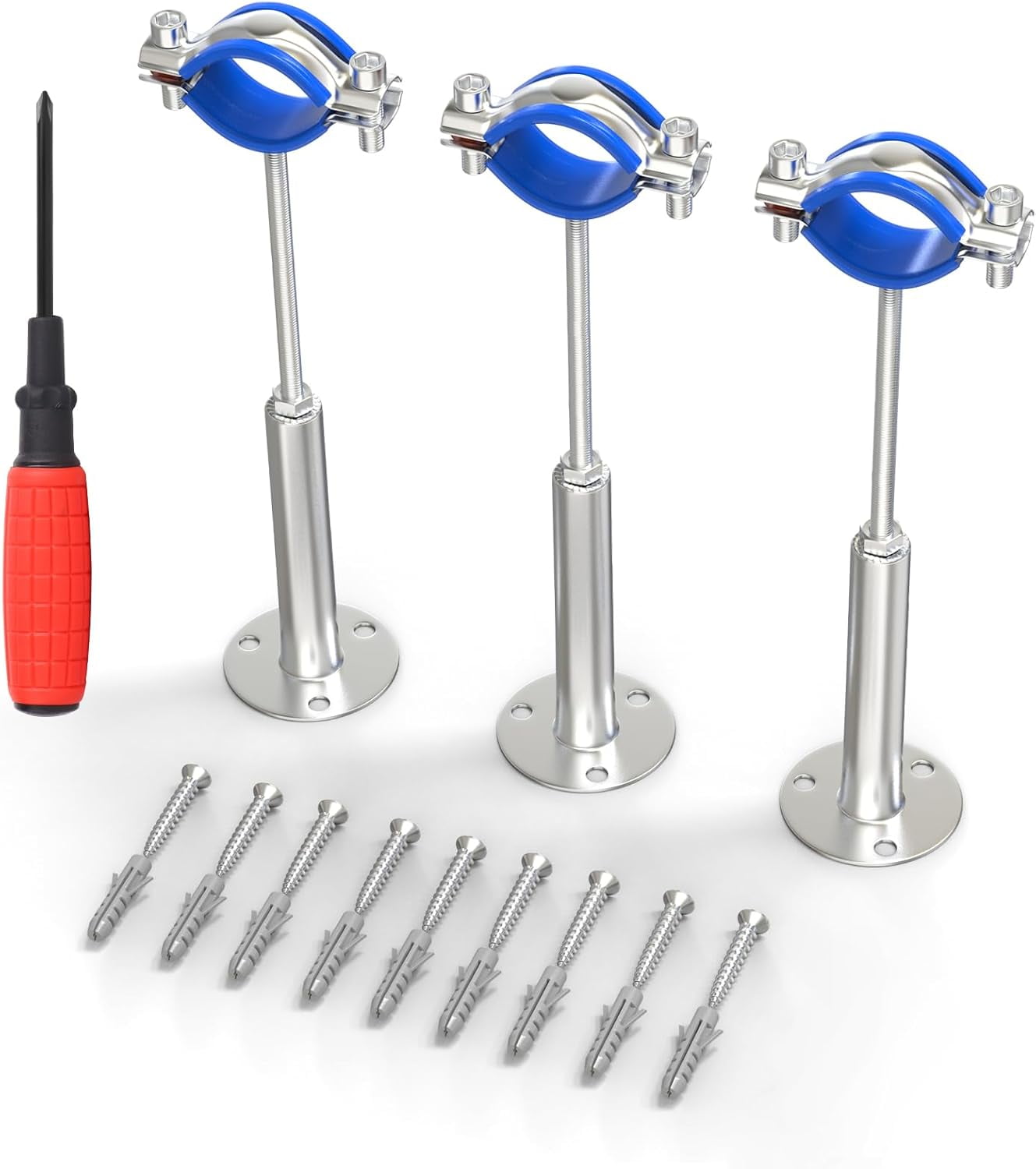 3PCS 304 Stainless Steel Wall Mount Ceiling Mount Adjustable Pipe ...