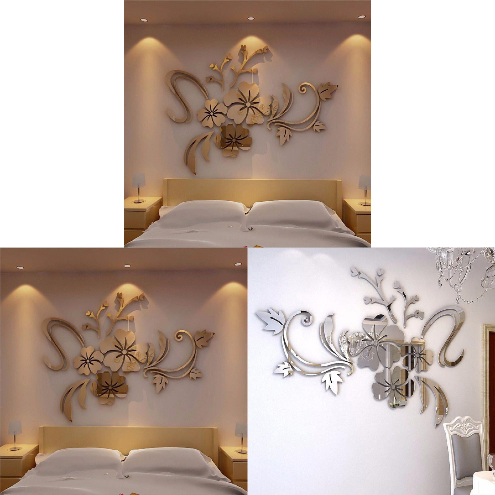 3PCS 3D Acrylic Mirror Floral Wall Sticker, Family Wall Decals ...