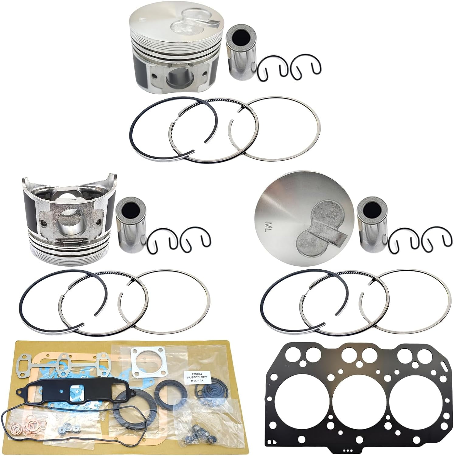 3PCS 3TNE74 Piston+Piston Rings With 3TNE74 Full Gasket Kit For Yanmar ...