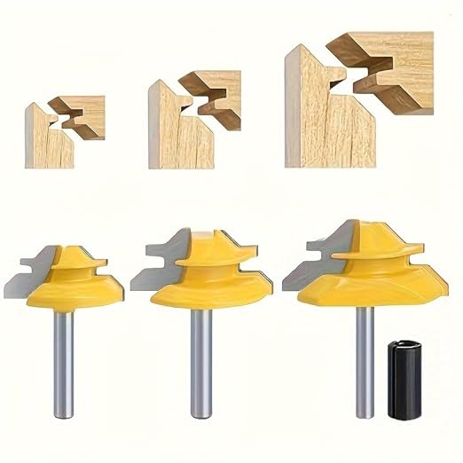 3PCS 45 Degree Lock Miter Router Bit Set, 1/4 Inch Shank Woodworking ...