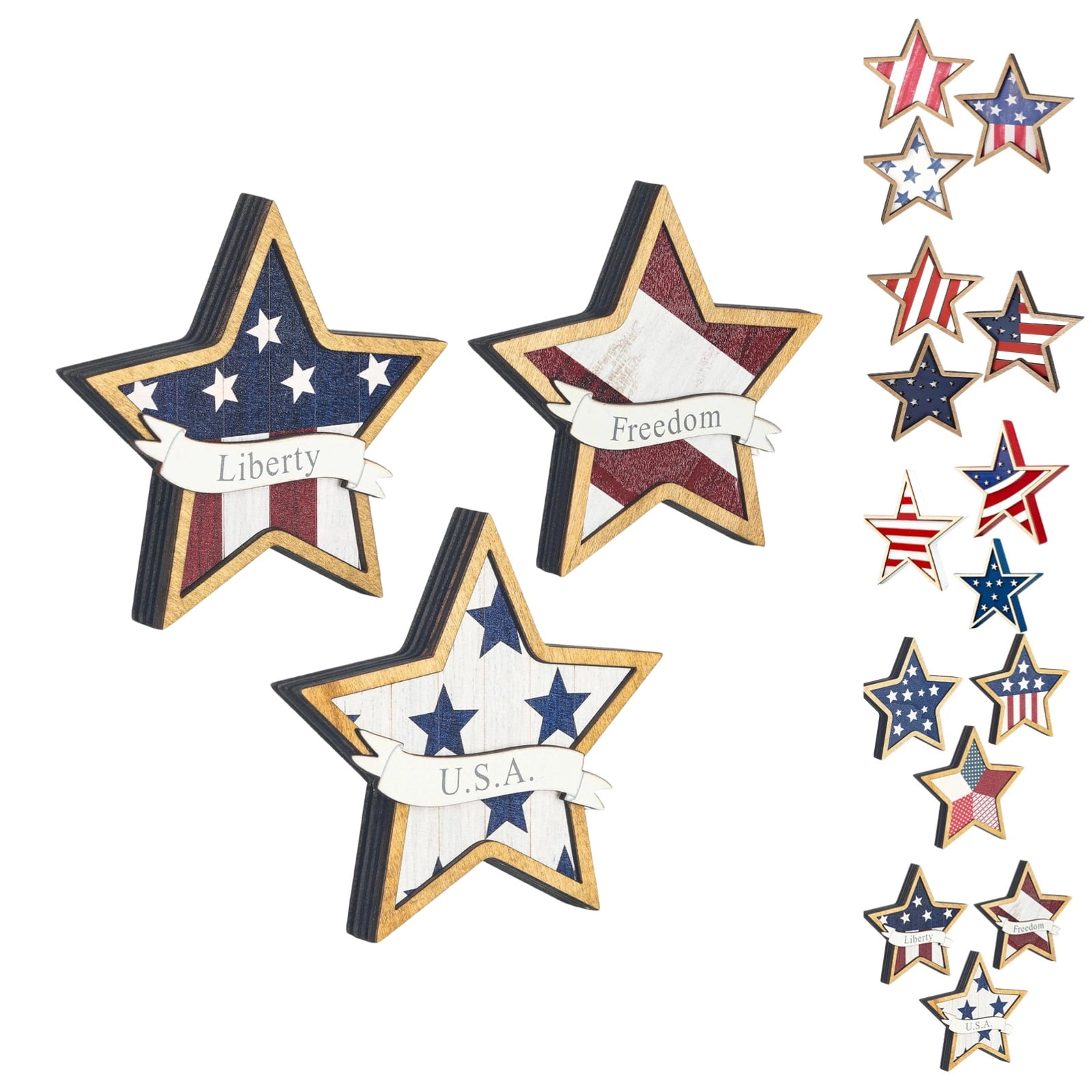 3PCS 4th of July Decorations Wooden Stars, Patriotic Memorial Day Star ...