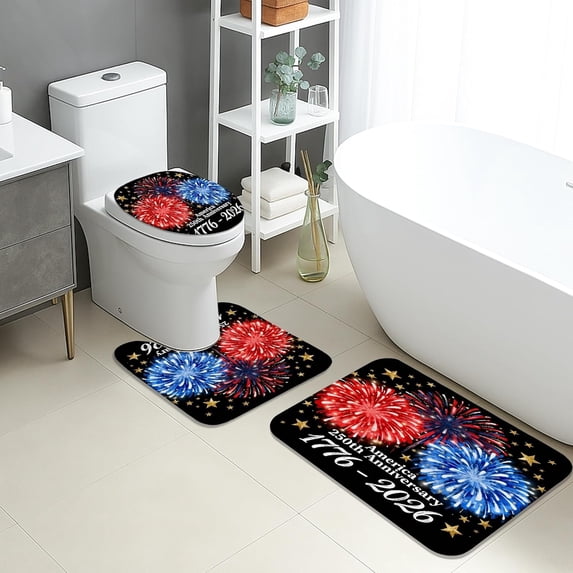 3PCS 4th of July Independence Day Fireworks Non Slip Bath Mat Toilet ...