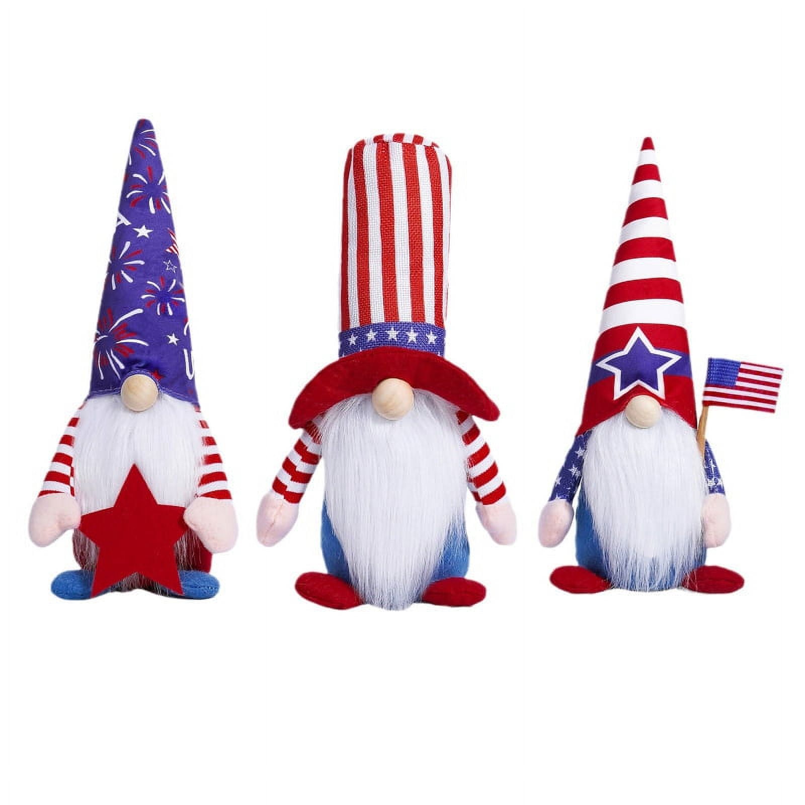 3PCS 4th of July Patriotic Gnomes Decorations - 3PCS Handmade Long Leg Gnomes Hold American ...
